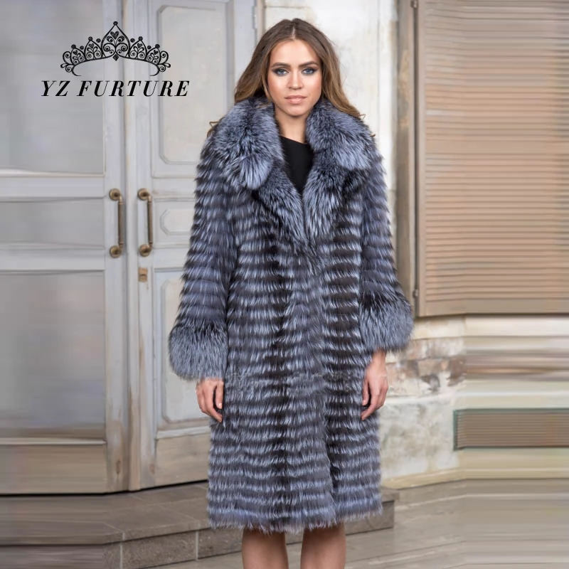 Natural-Fox-Fur-Women-s-Coat-100-Length-Silver-Fox-Large-Lapel-Coat ...