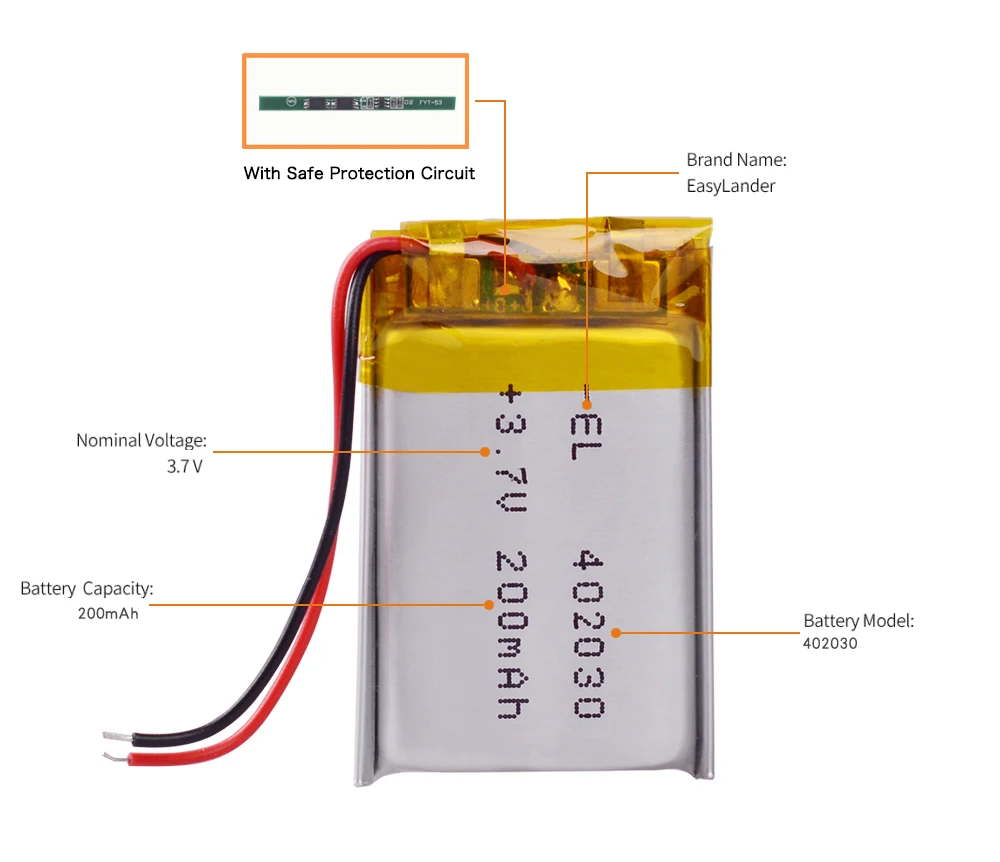 Easylander 3.7V 402030 200mAh перезаряжаемая литий-ионная батарея ...