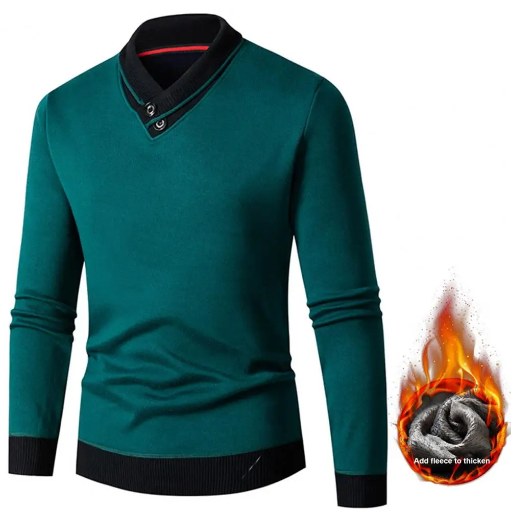 Color-blocking-Sweater-Fake-Two-piece-Shirt-Men-s-V-Neck-Knitted ...