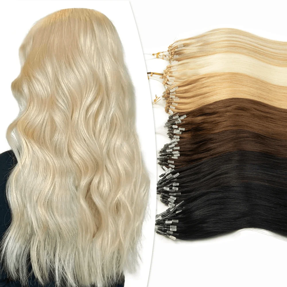 Micro Loop Hair Extensions Virgin Natural Straight Micro Ring Link Hair ...