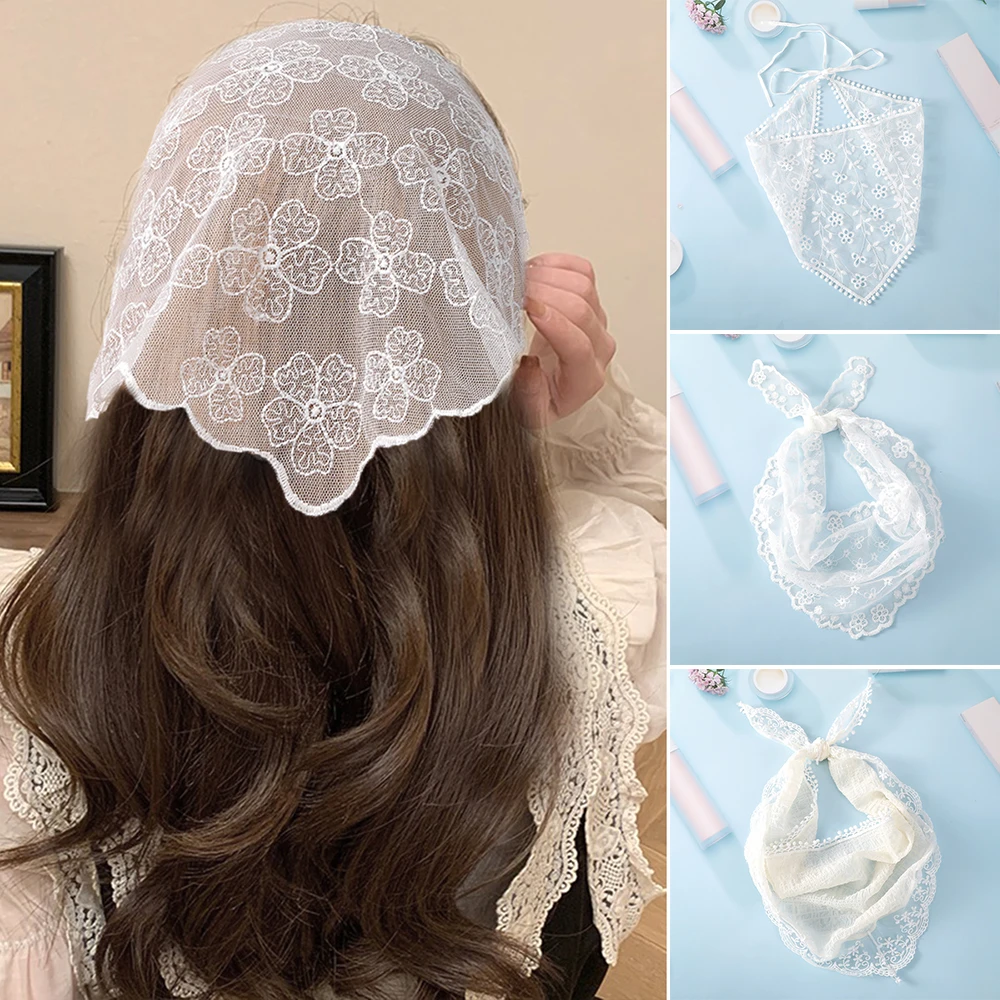 Haimeikang-Flower-Lace-Triangle-Scarf-Hair-Band-White-Fashion-Bandana ...