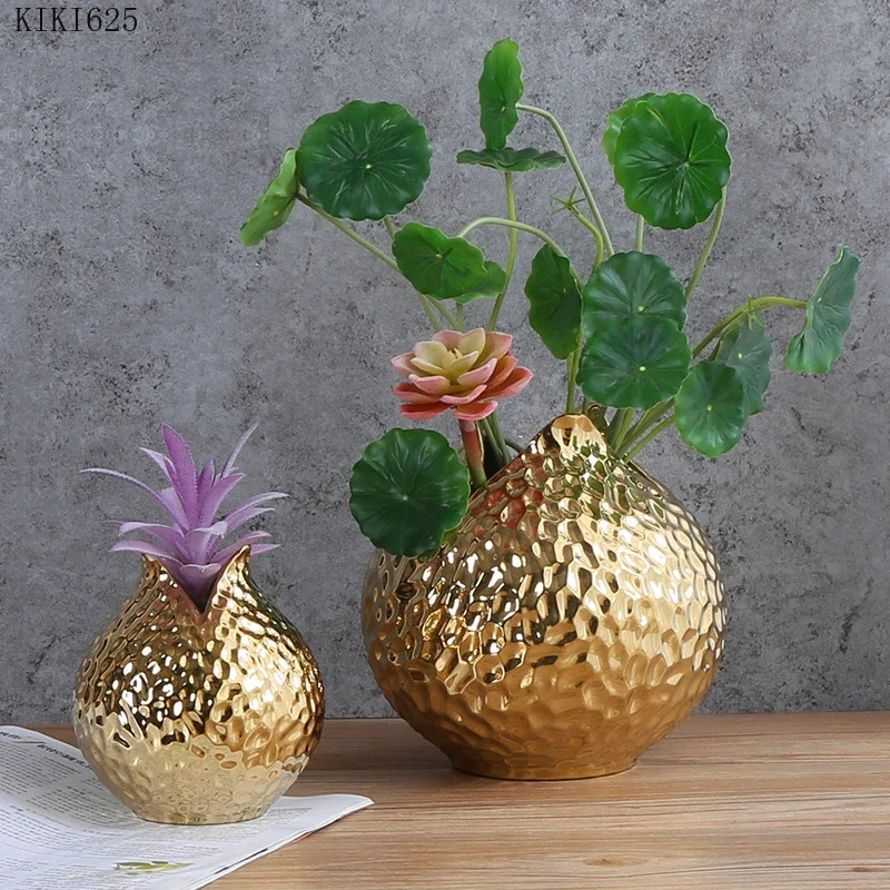 European Electroplating Golden Ceramic Vase Pomegranate Crafts Flower ...