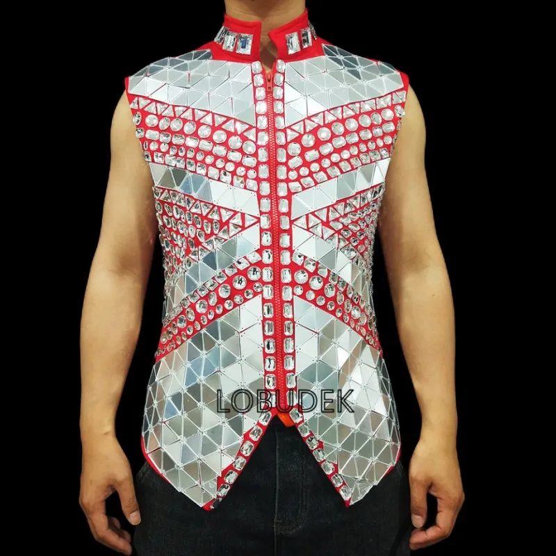 Male-Singer-Crystal-Mirror-Waistcoat-Sequin-Vest-DJ-Dancer-Team-Drummer ...