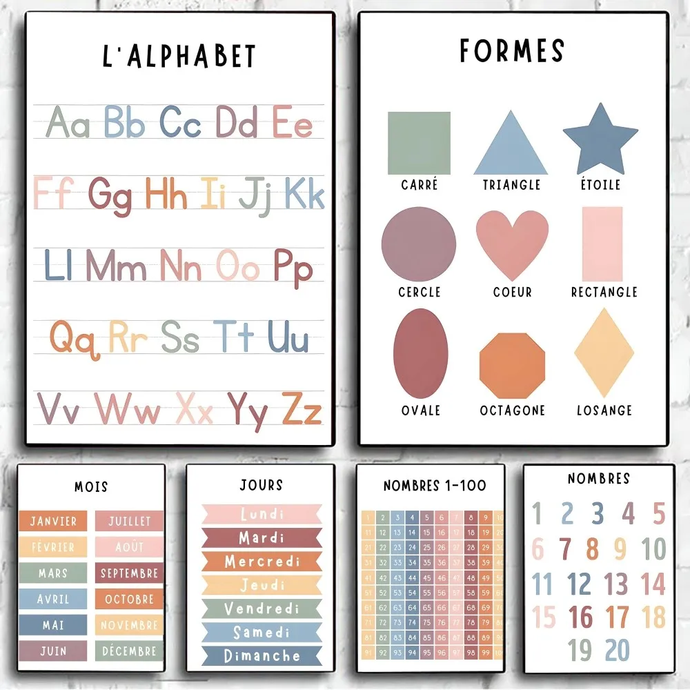 English-French-Number-Alphabet-Shape-Poster-Kraft-Club-Bar-Paper ...