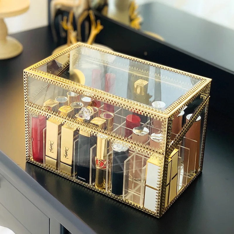 Luxury-Rose-Gold-Makeup-Organizer-Transparent-Display-Cosmetics ...