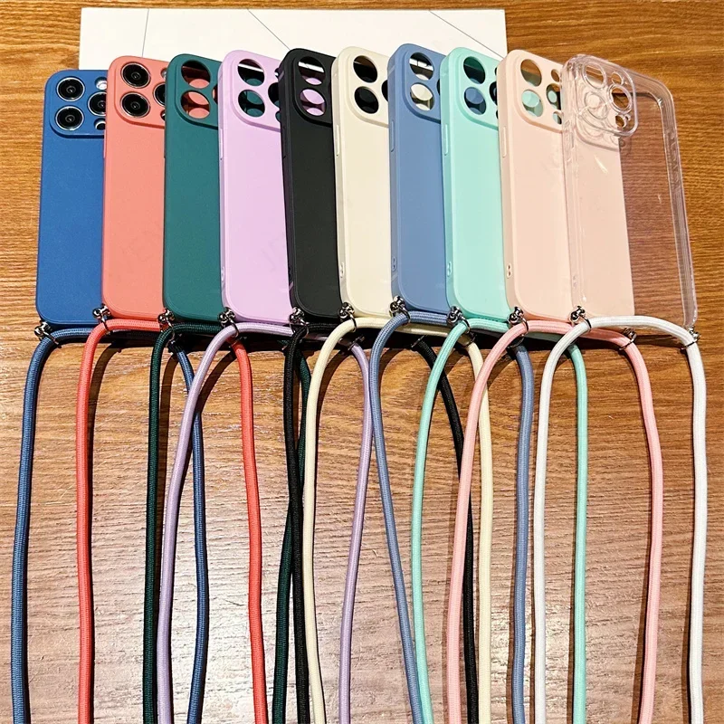 Crossbody Lanyard Candy Color Phone Case For iphone 17 Air 16 16E 15 14 ...