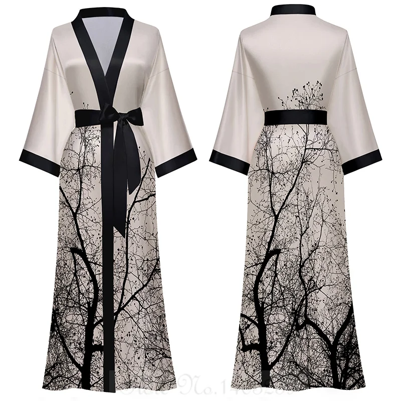 Chinese-Style-Print-Women-Long-Robe-Nightgown-Retro-Satin-Sleepwear ...