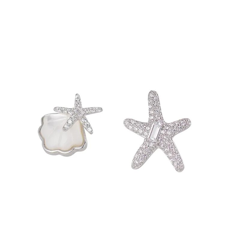 Uniorsj-Real-925-Sterling-Silver-Jewelry-Delicate-Shining-Starfish-and-Seashell-Stud-Earrings ...