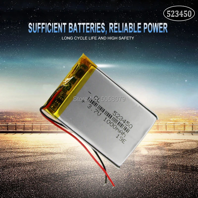 1pcs-3-7V-1000mAh-523450-Polymer-Lithium-Rechargeable-Battery-Li-ion ...