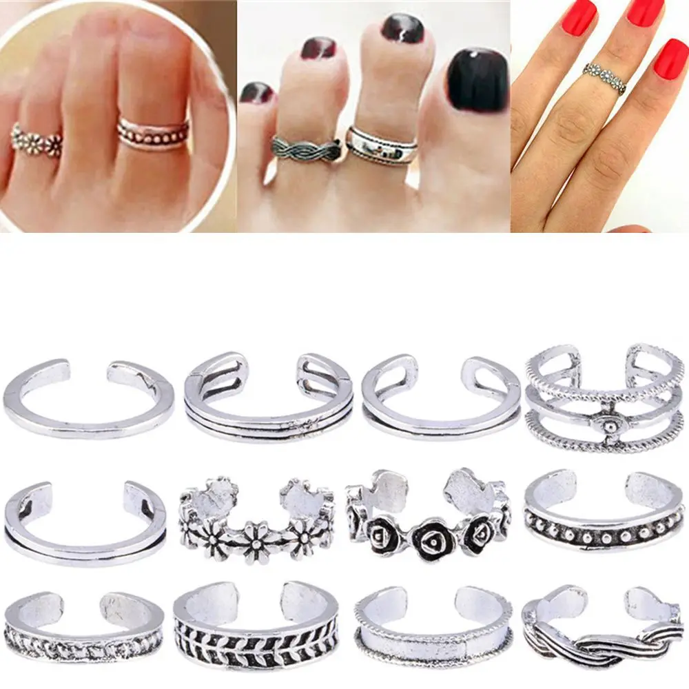 12PCS-SET-Foot-Jewelry-Vacation-Summer-Beach-Finger-Rings-Toe-Rings-Set ...