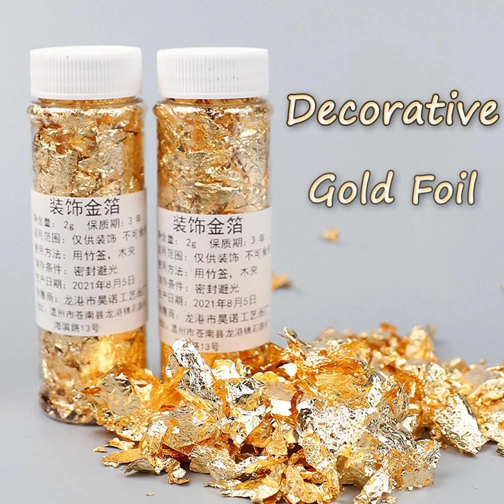 Luxury Broken Gold Foil Flakes 3 Colors Bottled Imitation Metallic Leaf ...