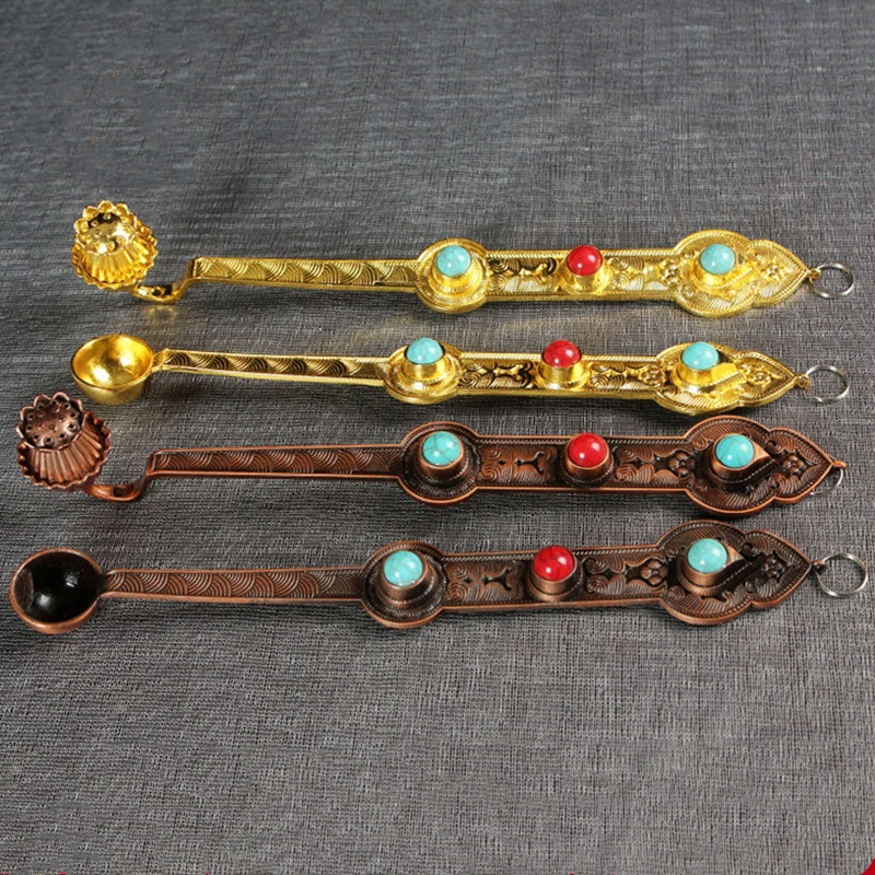 Buddhist-Incense-Smoke-Spoon-Inlaid-Gem-Alloy-Handicraft-Auspicious ...