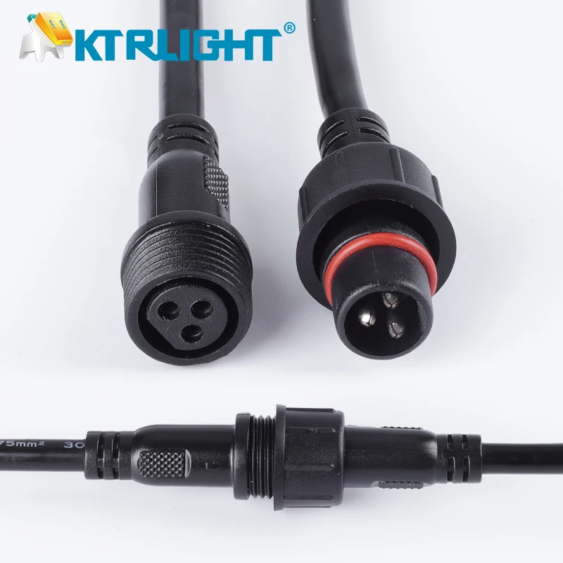 3 Core 18AWG Round Wire Waterproof Pigtails Extension Cable Male Female ...