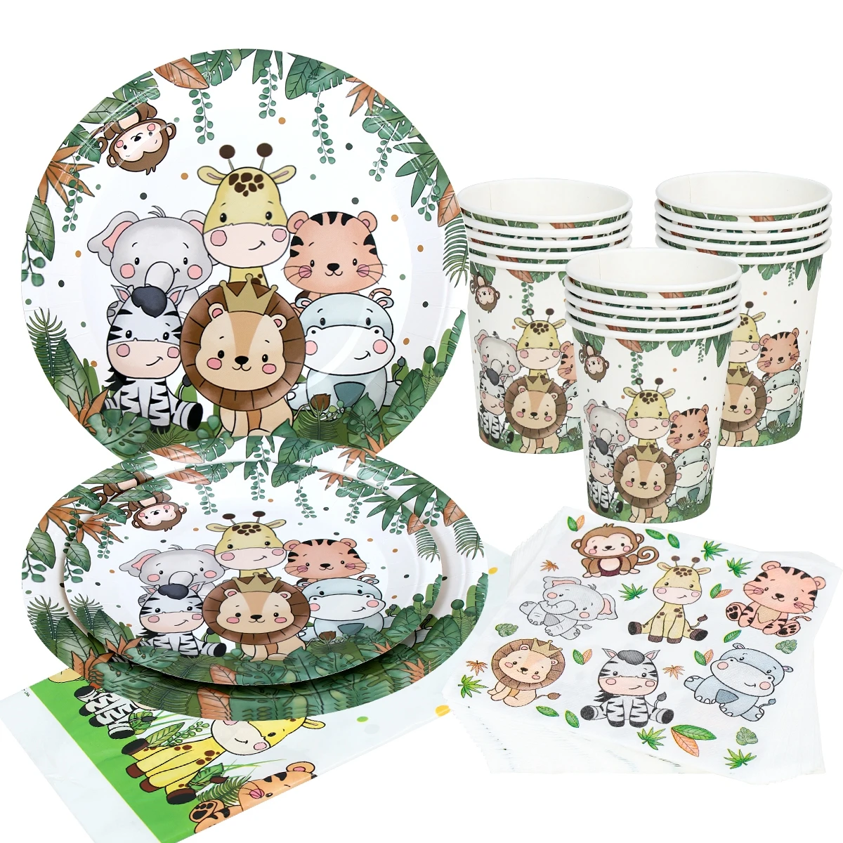 Disposable Tableware Jungle Birthday | Jungle Animals Disposable ...