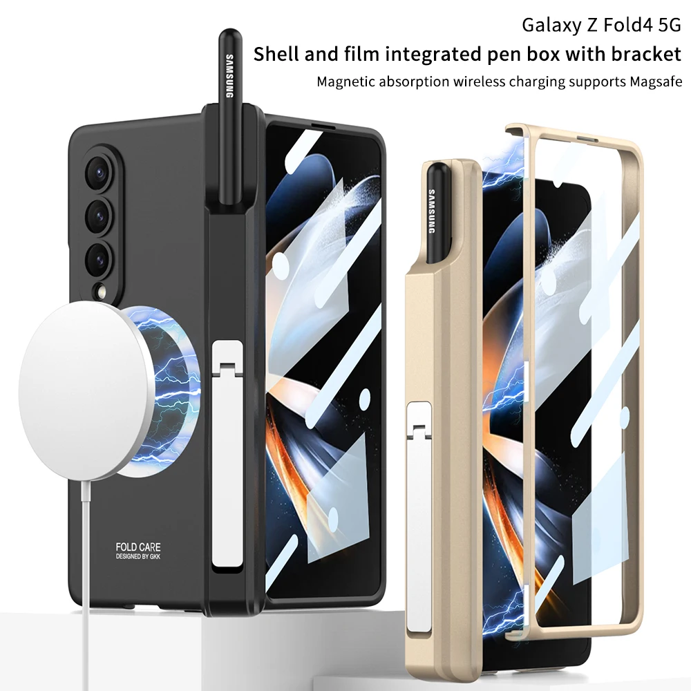 Magnético sem fio carregador capa para samsung galaxy z fold 4 casen armadura caneta caixa hing ...