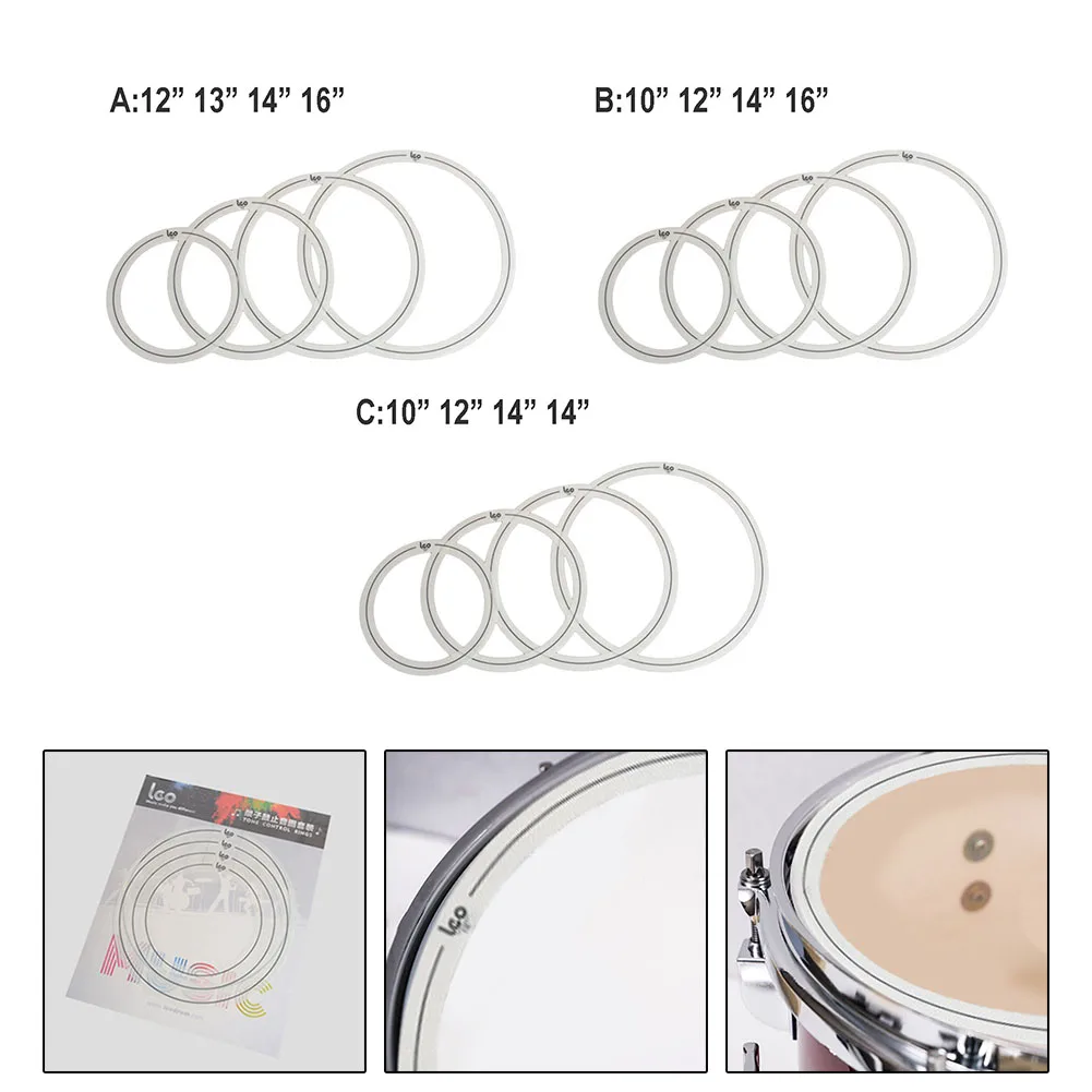 4Pcs-Drum-Set-Tone-Control-Rings-White-PET-Muffler-Mute-Percussion-10 ...