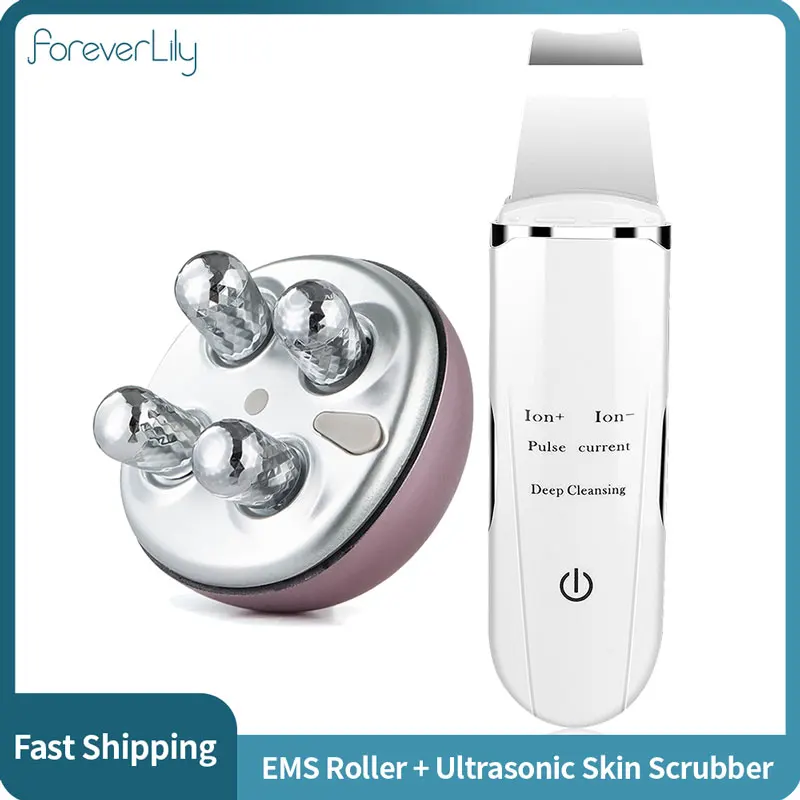 Ems 4d 롤러 마이크로 전류 페이셜 리프팅 마사지 피부 강화 안티 링클 딥 클렌징 안티 여드름 초음파 피부 스크