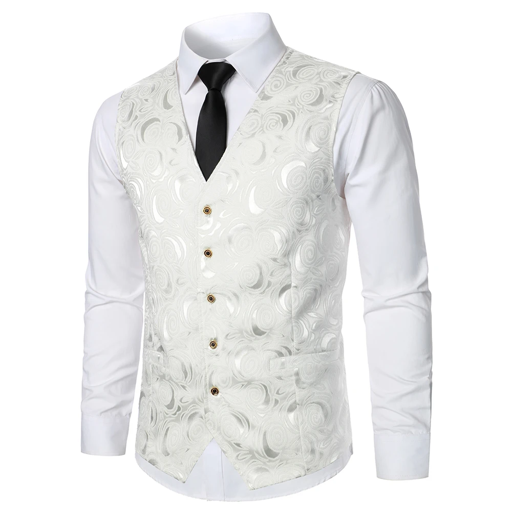 Men Suit Vest Coat Roses Pattern Bright Jacquard Fabric Party Luxury ...