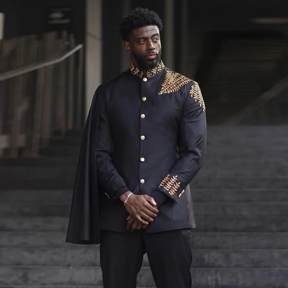 Elegant-Men-s-Suits-For-Wedding-Gold-Beaded-Black-Blazer-With-Cape ...