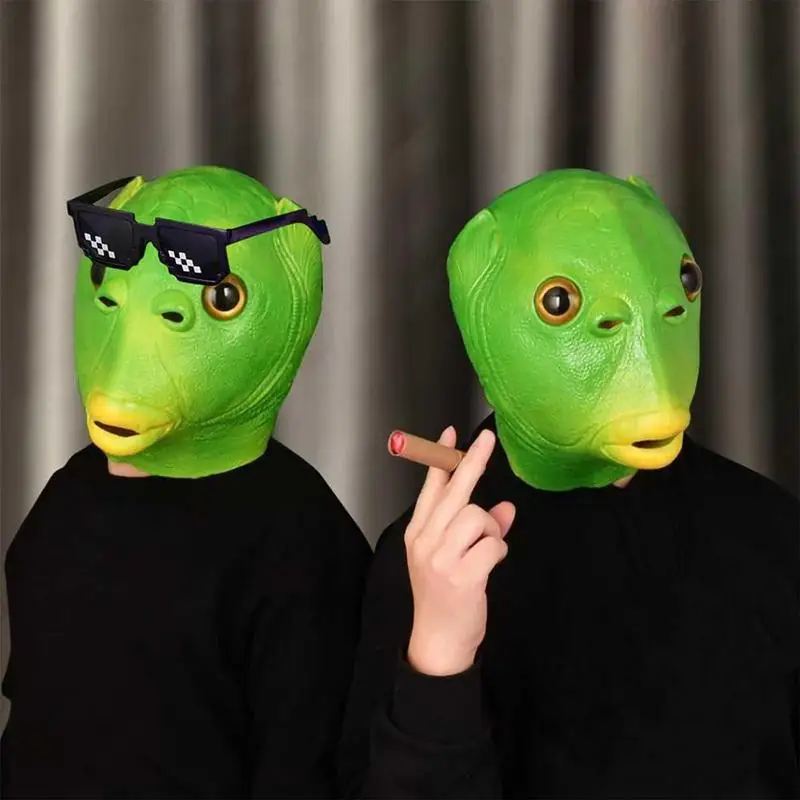 Halloween Costume Fish Head Party Mask Adult Green Sea Animal Mask ...