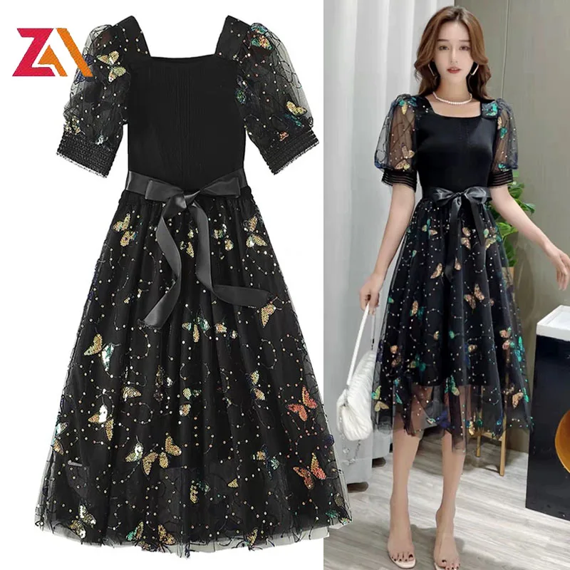 ZALady-french-black-sequin-embroidery-Butterfly-a-line-midi-dresses-for ...