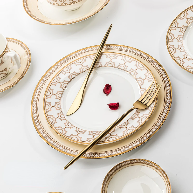 Delicate Bone China Bowl Saucer Luxury Gold-plated Dinner Plate Coffee ...