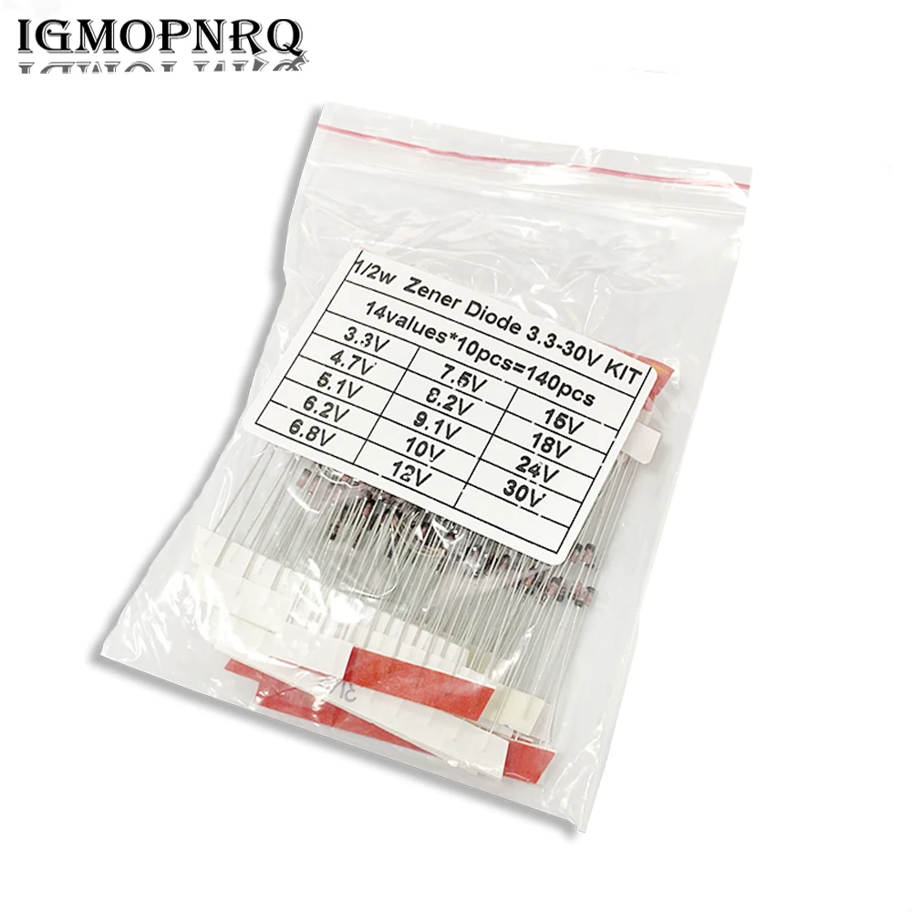 14values Each 10pcs=140pcs 0.5w Regulator 3.3v-30v 1/2w Zener Diode Component Assorted Kit 3v3 ...
