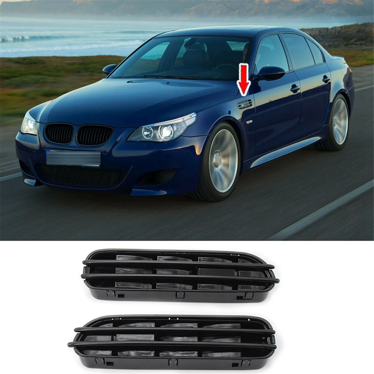1Pair-Car-Side-Wing-Fender-Air-Flow-Vents-Grille-Grill-for-BMW-E60-E61 ...
