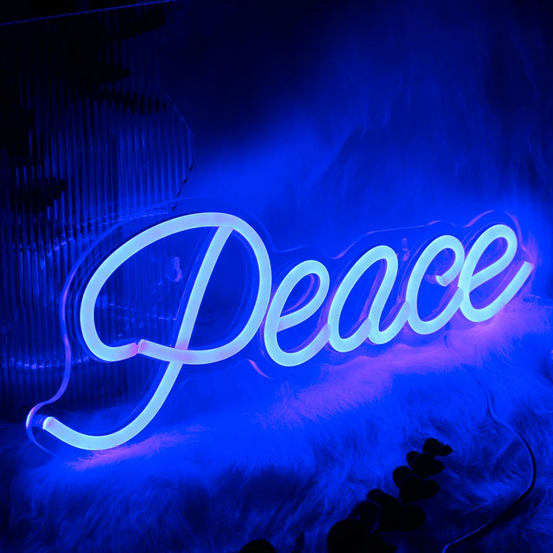 Neon Blue Peace Sign