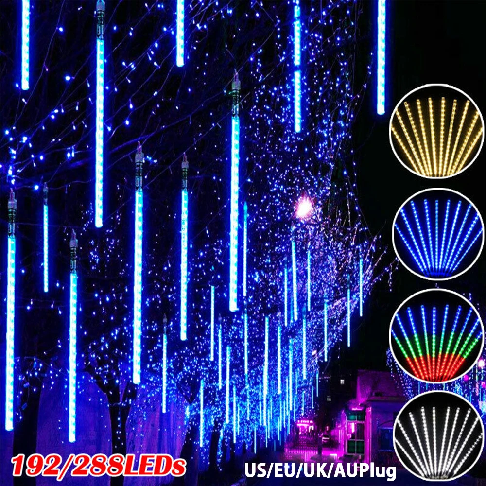 LED-Meteor-Shower-Lights-30-50CM-8-Tubes-Christmas-Decoration-Outdoor ...