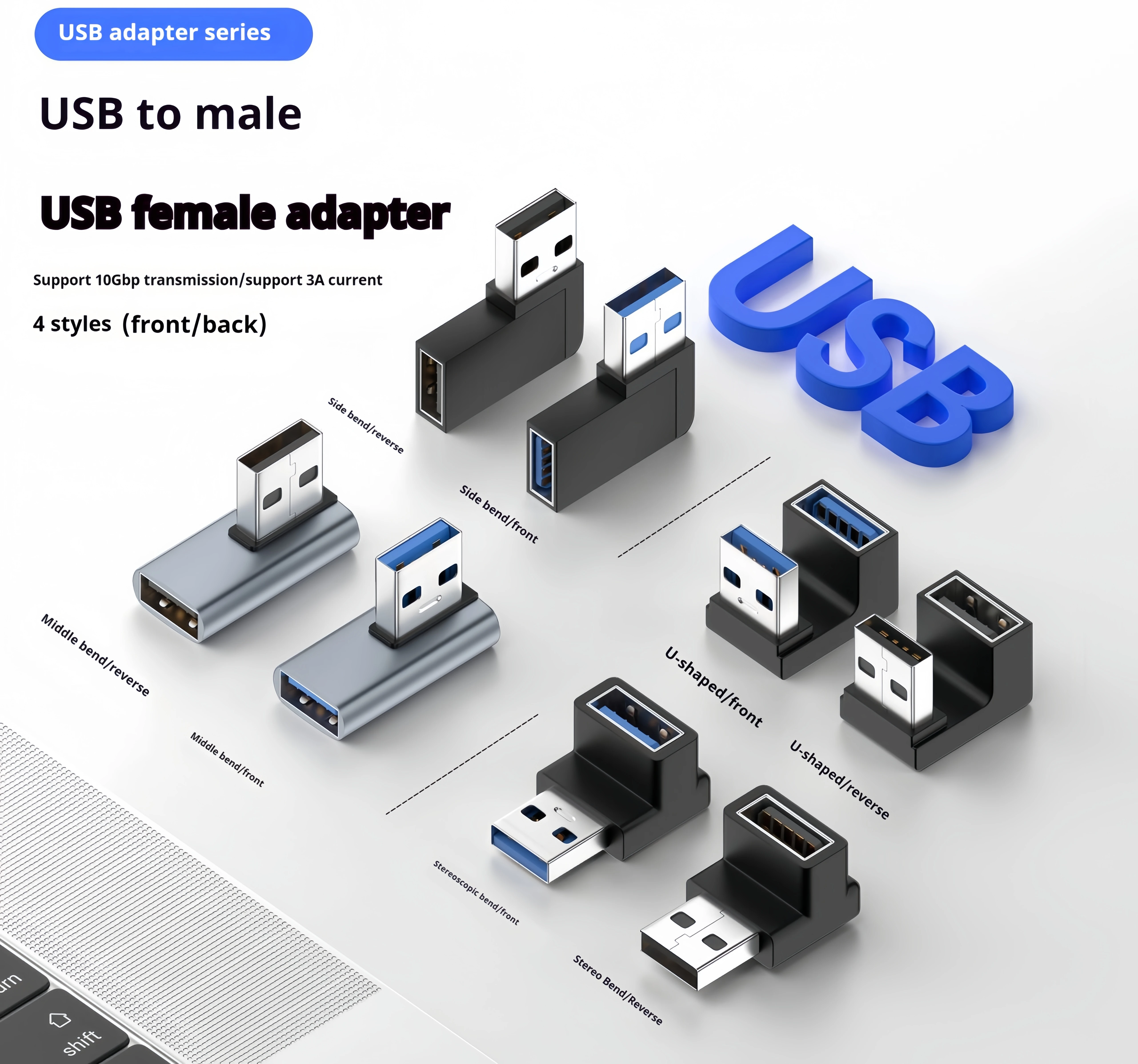 90 Degree USB 3.0 Male to Female Right Angle Extension Adapter USB ...