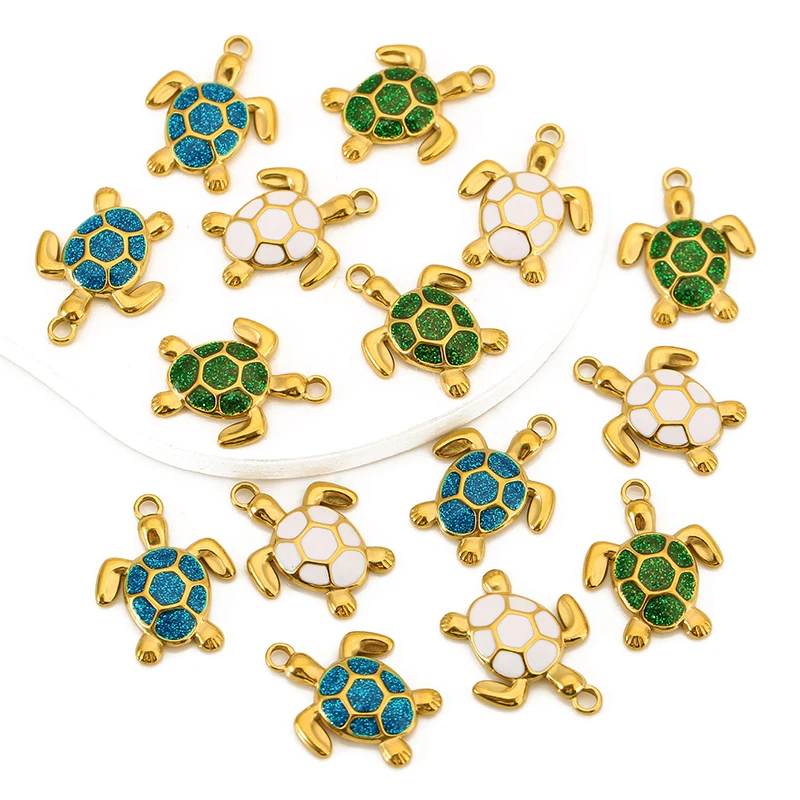 4pcs/lot Stainless Steel Colorful Enamel Turtle Charms Pendants for DIY ...