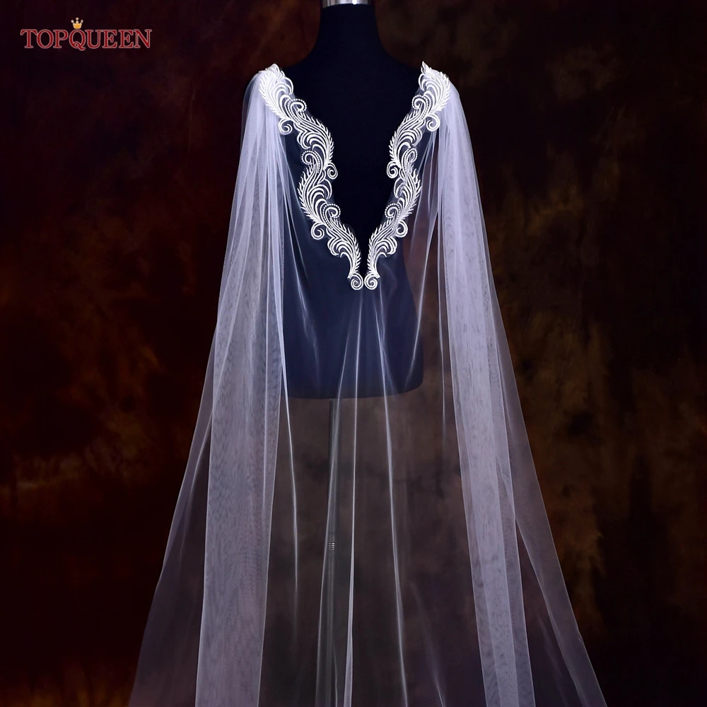 TOPQUEEN-VG85-Long-Bridal-Veil-Neck-Cape-Wedding-Shawls-Lace-Jackets-for-Wedding-Dresses-Women ...
