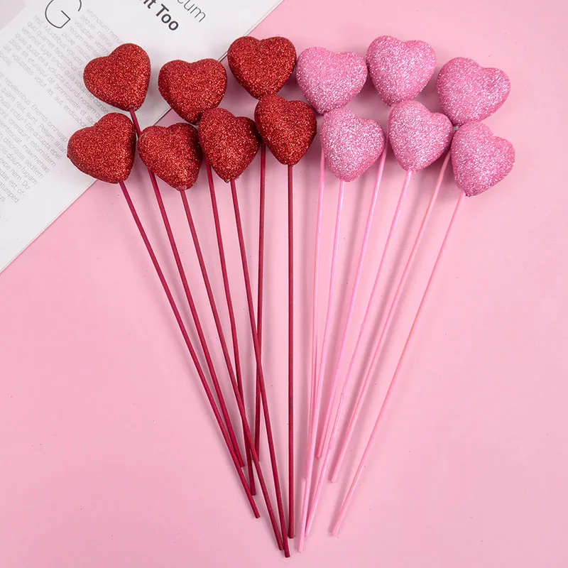 10pcs-Red-Pink-Glitter-Heart-Cake-Decorations-Happy-Birthday-Cake ...