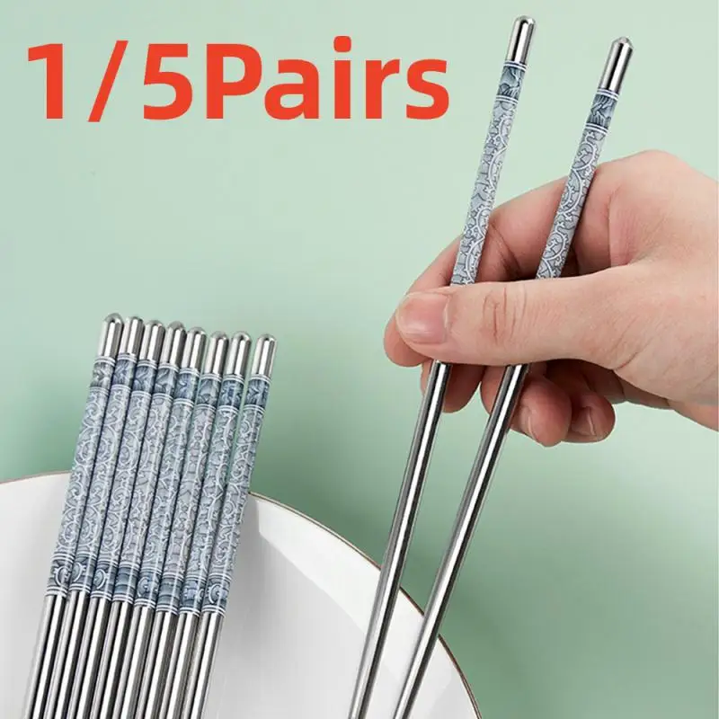1-5Pairs-Household-Stainless-Steel-Chopsticks-Set-Adult-Reusable ...