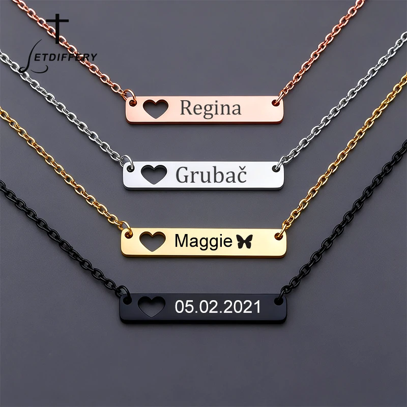 Letdiffery Custom Engraved Names Heart Necklace for Women Stainless ...