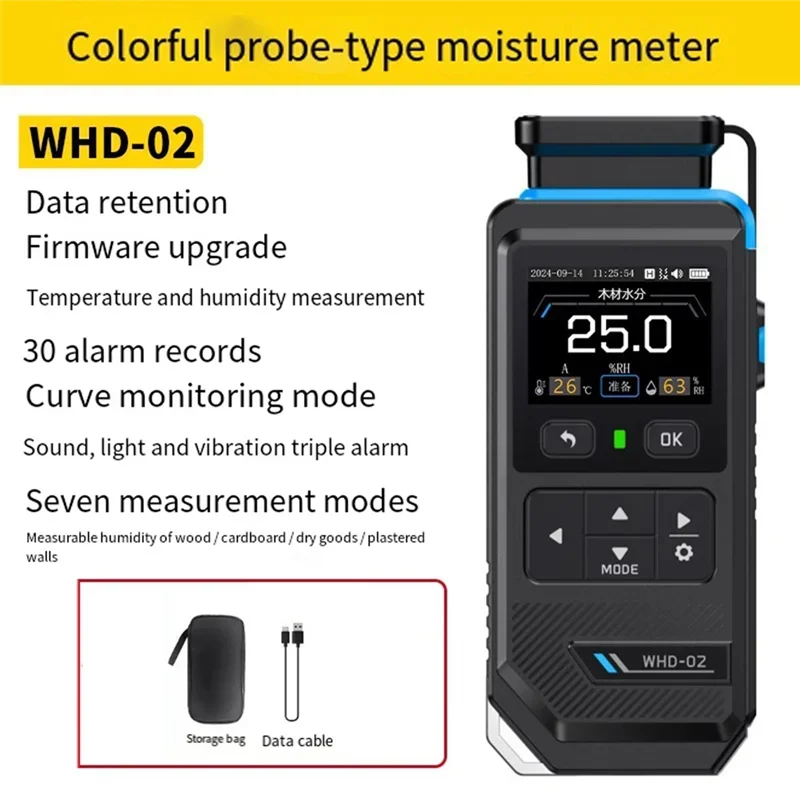 WHD-02 Digital Moisture Meter, Wood Board & Wall Cement Moisture Tester ...