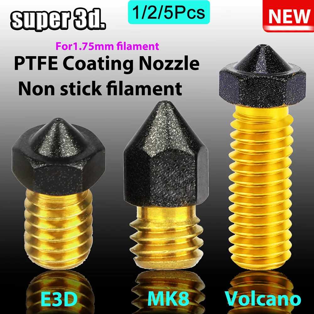 1/2/5PCS MK8/E3D/Volcano Brass PTFE Nozzle Coated Non Stick Filament 0 ...