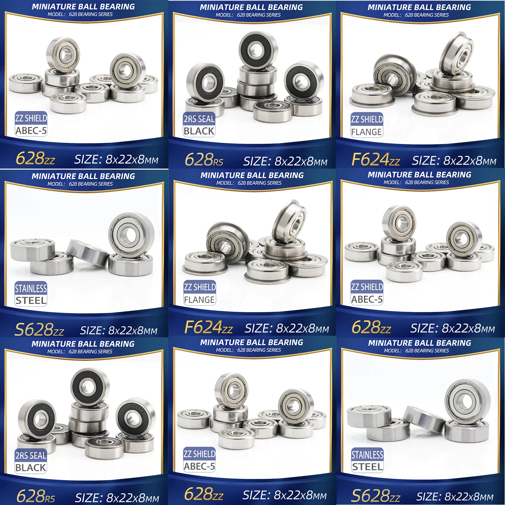 FUSHI 628 ZZ Bearing 8x22x8 mm 10Pcs 628ZZ RS 2RS Flange Handpiece ...