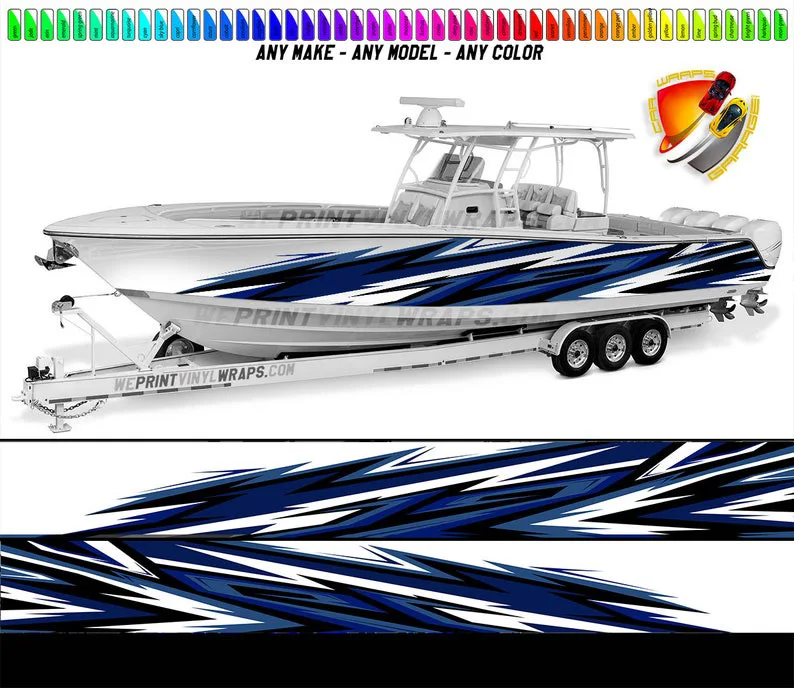 Blue-White-and-Black-Hexagons-Graphic-Vinyl-Boat-Wrap-Decal-Fishing ...