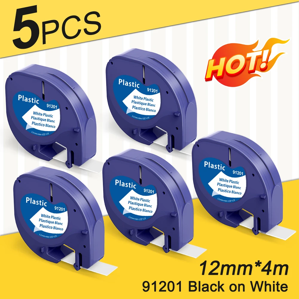 5Pack-White-Label-Tape-12mm-Compatible-for-DYMO-LetraTag-Tape-91201 ...