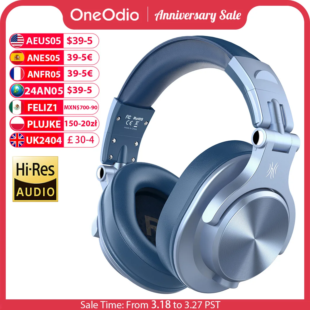 Oneodio Upgrade A70 Wireless Bluetooth Headphones Over Ear Hi-Res Audio ...