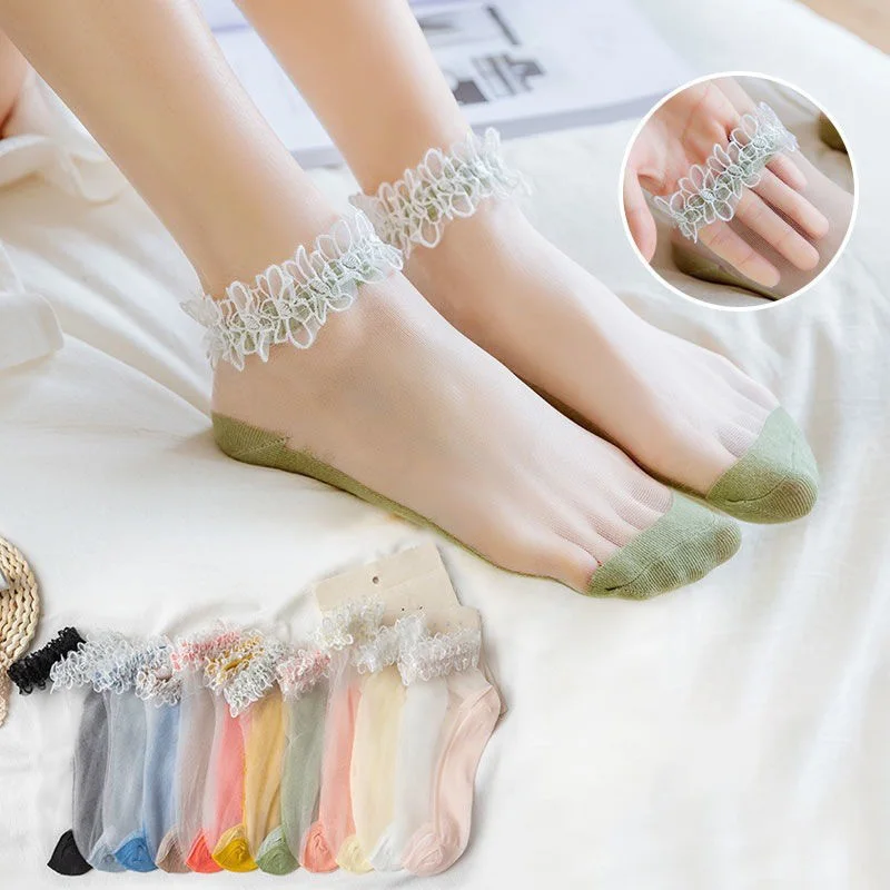 3-Pairs-Women-Ultra-Thin-Transparent-Invisible-Socks-Cotton-Lace-Flower ...