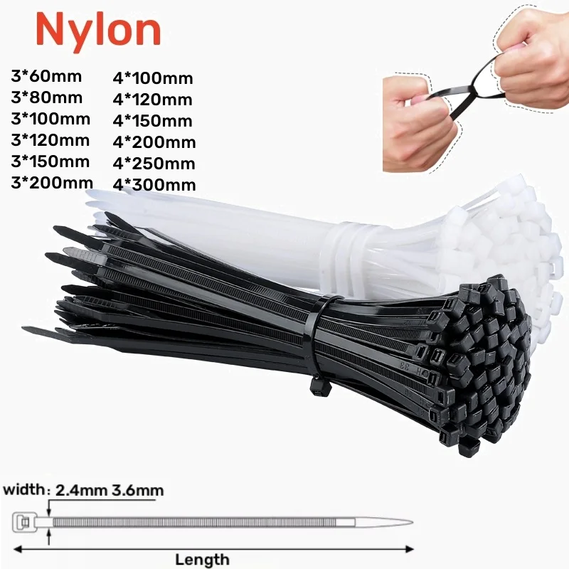 50-200pcs-Nylon-Self-locking-Cable-Tie-3x60-80-100-120-150mm-4x200-250 ...