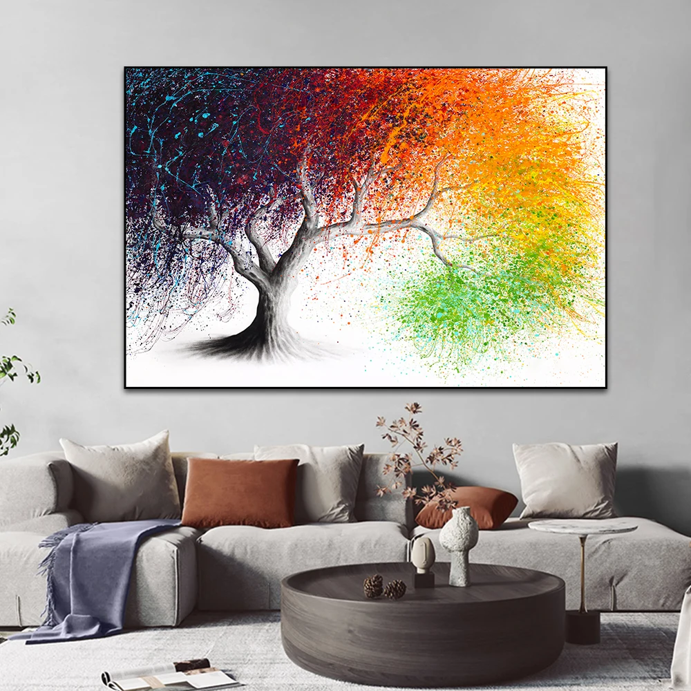 Colorful-Spotted-Teal-Tree-Wall-Art-Canvas-Painting-Nordic-Abstract ...