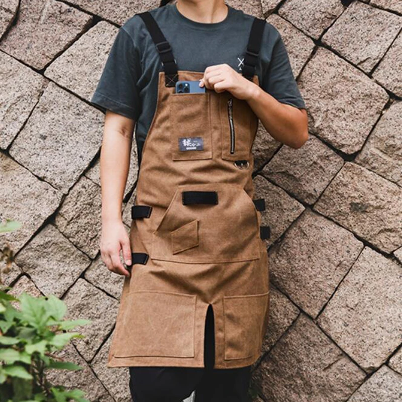 Men-Women-Canvas-Work-Apron-with-Pockets-Heavy-Duty-Woodworking-Tools ...