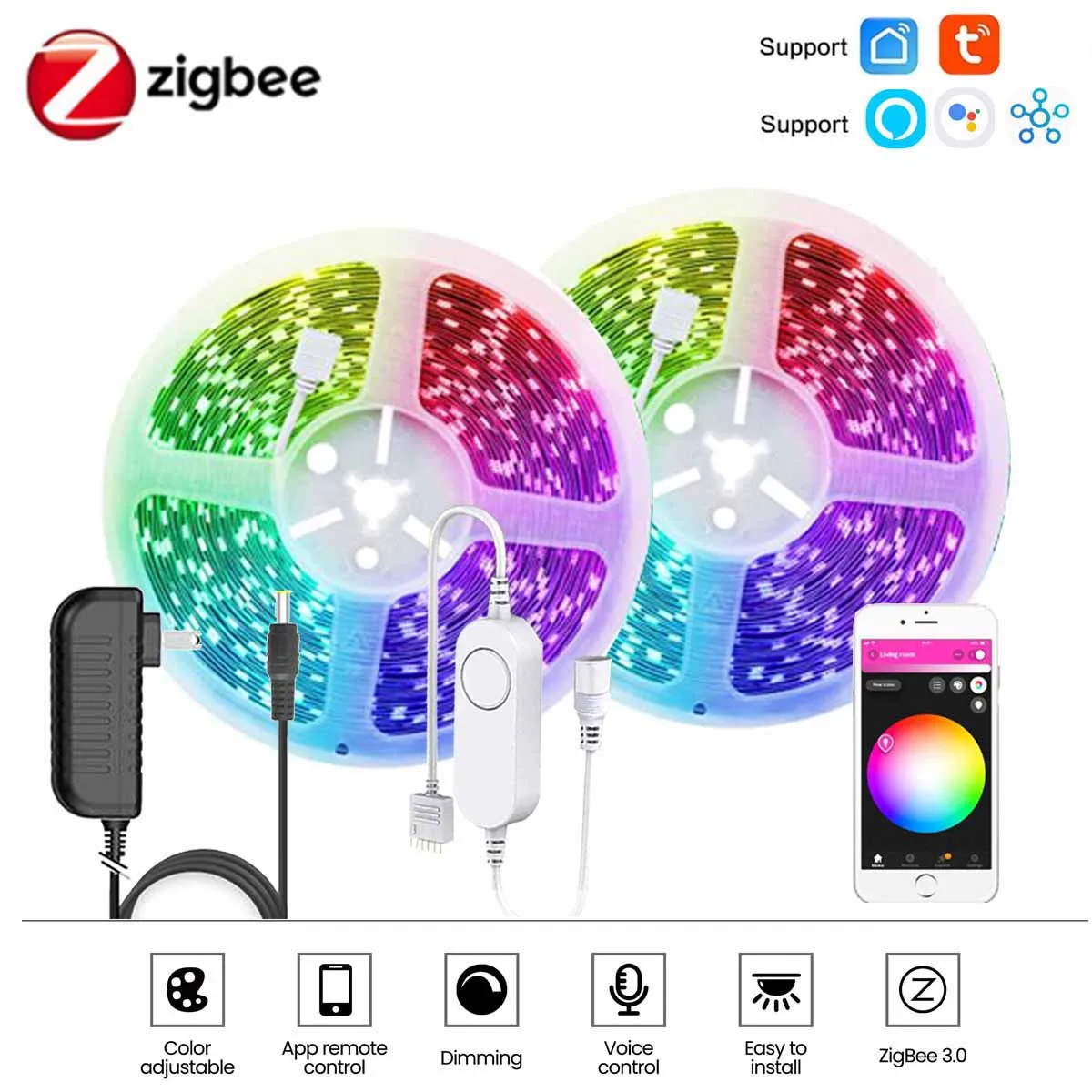 DC12V Zigbee Smart Led Strip RGB LED Strips Light Wireless Remote Control Support tuya ...