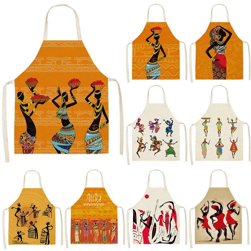 African-style-Kitchen-Aprons-for-Women-Cotton-Linen-Bibs-Household ...