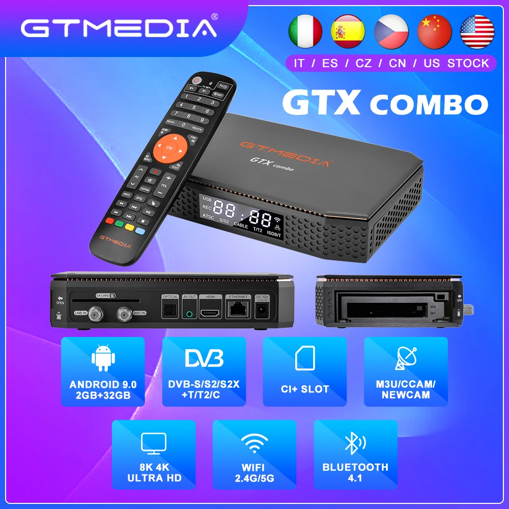 GTMEDIA Dispositivo de Tv inteligente GTX Combo, decodificador con Android 9,0, 8K, 4K, H.256 ...
