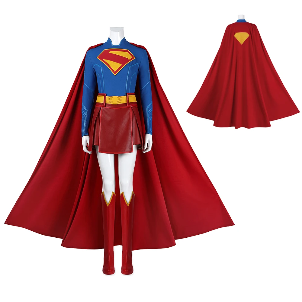 Superhéroe Kara Zor El Cosplay mono azul falda roja trajes con capa ...